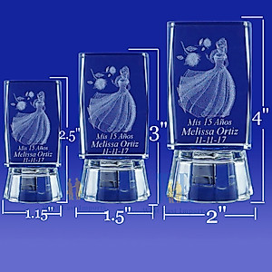 " Princesa Quinceañera Party Favor 12 Pieces 3D Princess Quinceañera Crystal Favor Personalization Customization Laser Engraving - Birthday, Mis XV Años, Mis 15 Años, Sweet 15 and Sweet 16" (4"H)
