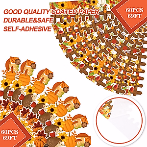 Whaline 69FT Fall Bulletin Board Borders Autumn Fence Flower Border Trim Self-Adhesive Pumpkin Fall Leaves Squirrel Hedgehog Board Decal Stickers for School Classroom Wall Thanksgiving Decor