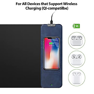 Wireless Charging Mouse Pad, Large Desk Mat Gaming Mouse Pad, Extended Mouse Pads for Desk, Long Desk Pad with Anti-Slip Rubber Base Computer Mousepad Keyboard Pad Desk Writing Pad for Home Office