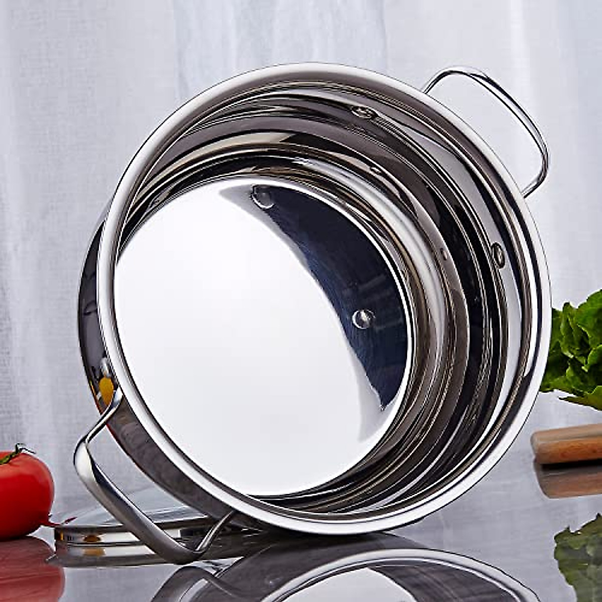 SANQIAHOME Induction Cooking Pot 24 cm - 18/8 Stainless Steel - 4.3L - Mirror polishing -with Scale ruler Suitable for All Cookers - Oven-Safe