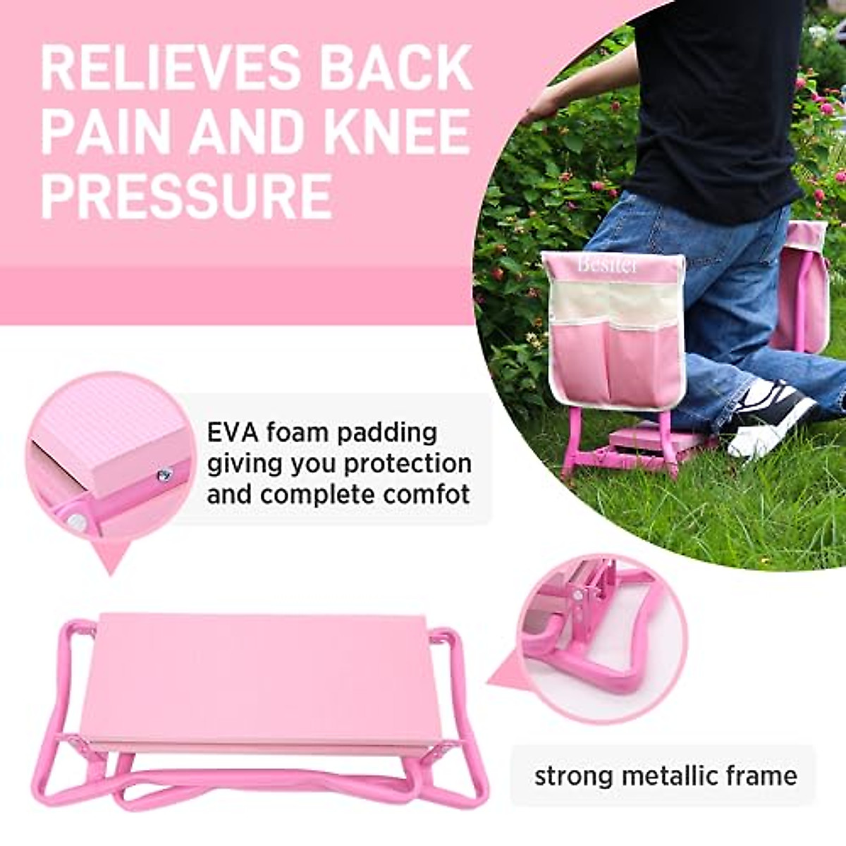 Besiter Garden Kneeler and Seat, Heavy Duty Garden Stool with EVA Foam Pad Protects Knees Back, Folding Gardening Kneeler Bench and Sitting for Camping Great Gifts for Seniors, Women (Pink Seat Only