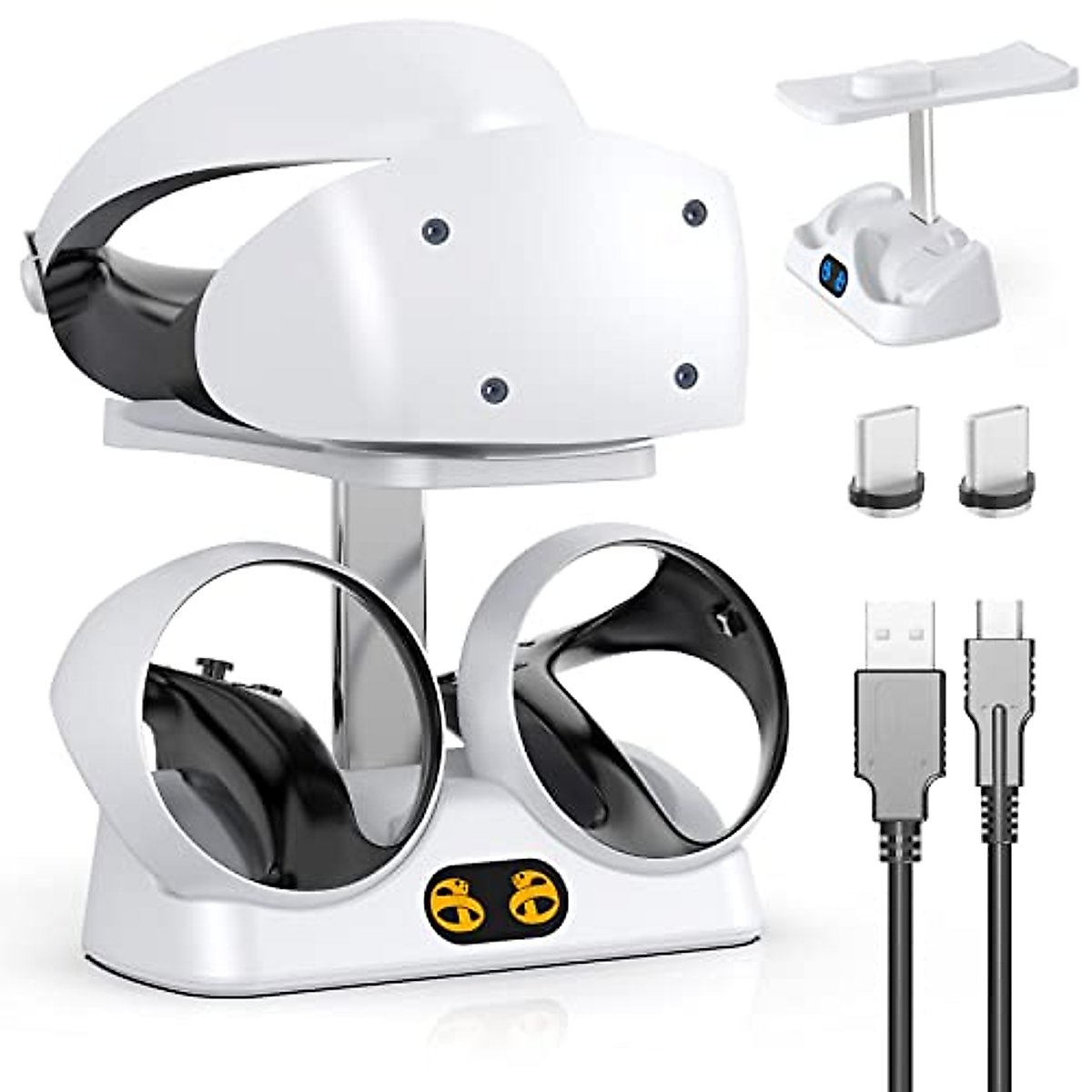 Dobe PSVR 2 Charging Station for PSVR2 Controller, PS5 VR2 Charging Station with VR Headset Display Stand, PSVR2 Charging Dock with Led Indicator, Type-C Cable & 2 Magnetic Charger Clasps