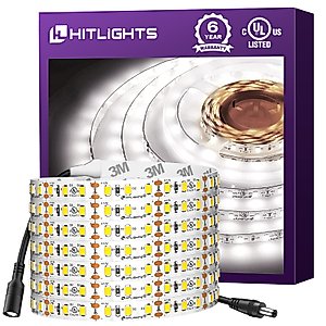 HitLights LED Strip Lights Cool White 5000K, 16.4ft High Density 12V Tape Light, UL-Listed, 600 LEDs, 300Lm/ft, Flexible Dimmable Rope Lights for Bedroom, Kitchen, Cabinet (Power Source Not Included)
