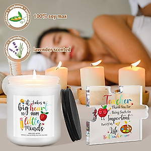 Locmeo Teachers' Day Gifts Bulk Appreciation Gifts for Teacher Include a Tote Bag a Makeup Bag a Piece of Puzzle a Lavender Scented Candle a 16 oz Glass with Lid Straw and Brush