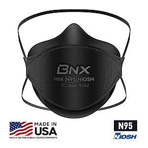 BNX N95 Mask Black NIOSH Certified MADE IN USA Particulate Respirator Protective Face Mask, Tri-Fold Cup/Fish Style, (10-Pack, Approval Number TC-84A-9362 / Model F95B) (Headband) Black
