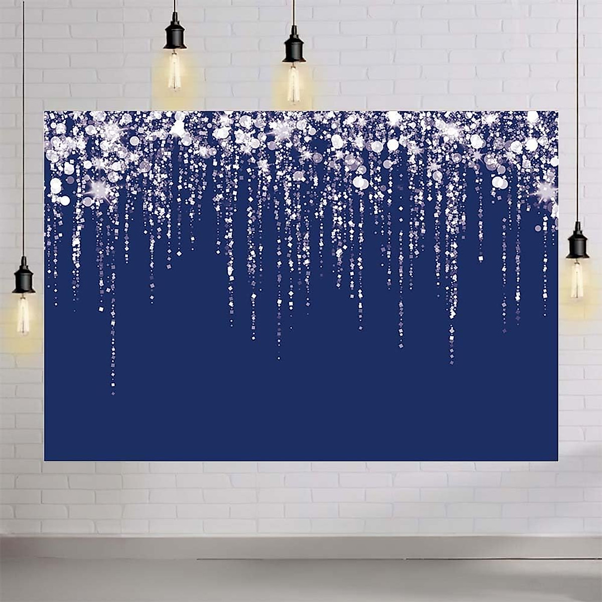 AIBIIN 10x7ft Navy Blue Glitter Backdrop Birthday Party Decorations Silver Sequins Dots Photography Background Wedding Bridal Shower Party Decor for Women Photo Shoot Props Cake Table Banner