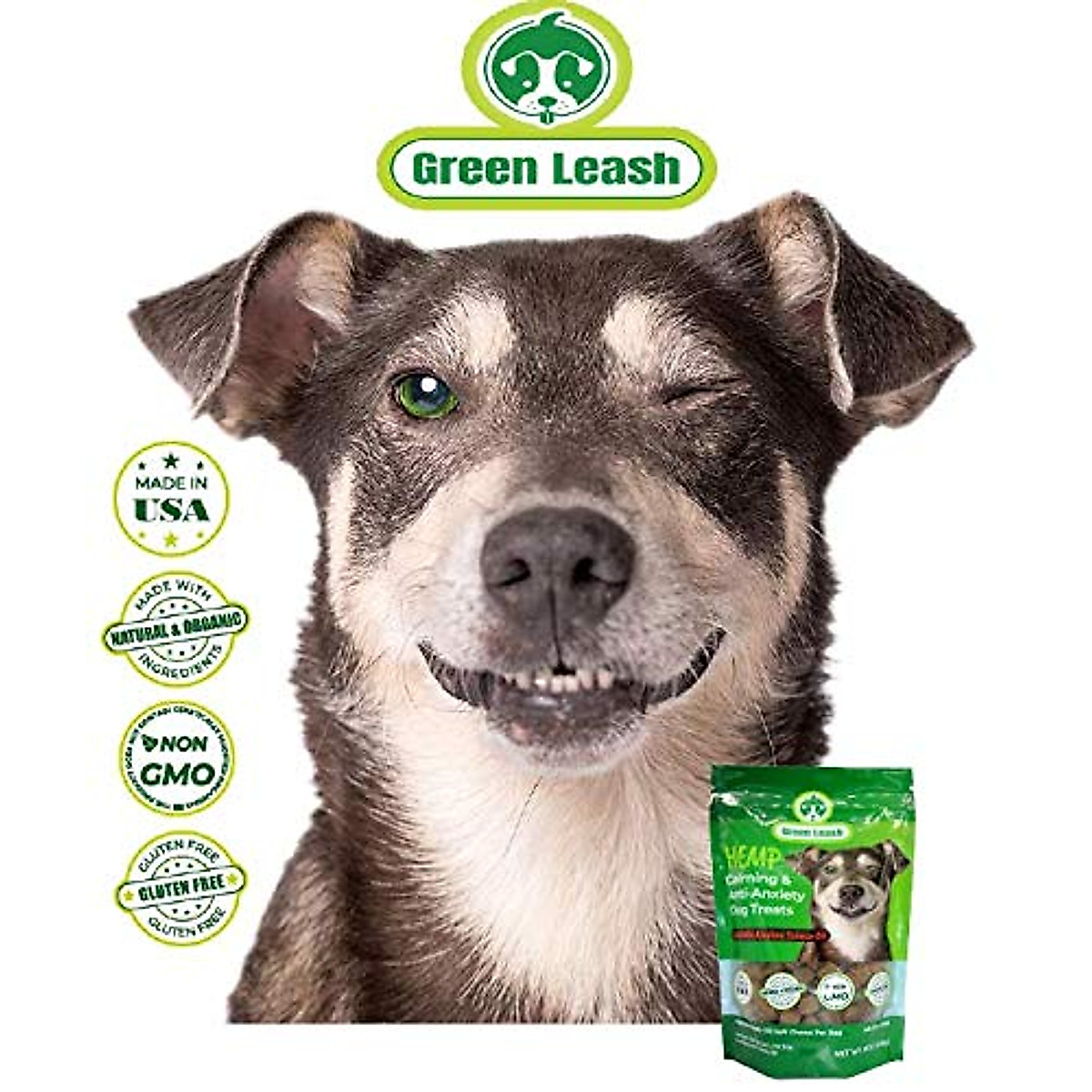Green Leash~Hemp Oil and Seed Meal Calming Dog Treat, Anxiety Relief Aid with Wild Alaskan Salmon Oil.