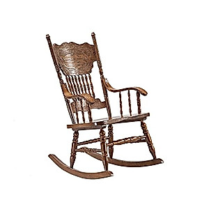 Rocking chairs,rocking chair indoor,wooden rocking chair,rocking chair recliner,Large backrest with engraved text, suitable for front porch, garden, study, terrace, retro chair ( Color : Walnut , Size