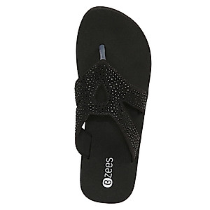 BZees Womens Rio Thong Sandal Black Rhinestone 10 M
