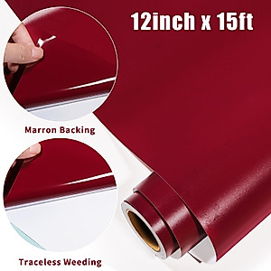 GIRAFVINYL Maroon Vinyl, Maroon Permanent Vinyl - 12" x 15ft,Burgundy Vinyl for Craft Decal, Sticker, Tumbler, Party, Sign, Matte Maroon