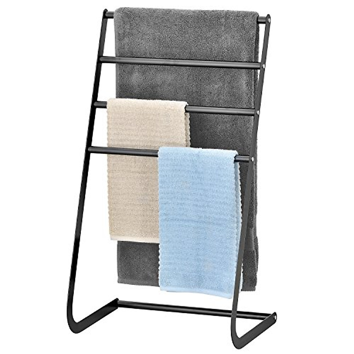 MyGift 4 Tier Freestanding Black Metal Towel Rack Stand for Bathroom and Laundry Room Drying Stand - Made in Taiwan
