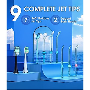 Electric Toothbrush with Water Flosser,600ML Oral Irrigator Water Flosser with 7 Jet Tips,10 Adjustable Water Pressure,Sonic Electric Toothbrush with 2 Brush Heads,5 Modes(Black)