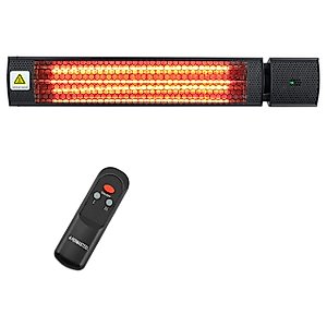 Permasteel Outdoor Wall-Mounted Space Heater | Electric Patio Heater with Remote, 1500W, PH-90203-BK-AM, Infrared Radiant Heater for Small Spaces, Indoors & Outdoors