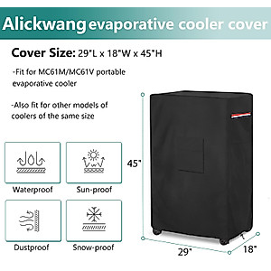 AIickwang Evaporative Cooler Cover for Hessaire MC61M/MC61V Evaporative Cooler,Outdoor Heavy Duty 600D Waterproof Swamp Cooler Cover,29"L x 18"W x 45"H,Black