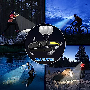 Headlamp Rechargeable 3Pack, LED Headlamp Flashlight with Motion Sensor, 230° COB Wide Beam Head Lamp, 5Mode Head Lights for Forehead Waterproof, Bright Headlamps for Adults Hardhat Running Camping