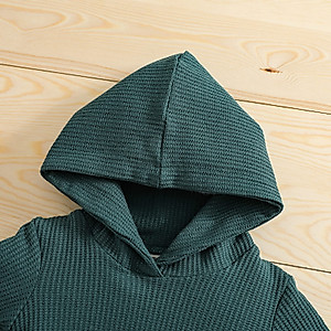 Thorn Tree Newborn Unisex Baby Clothes Set Hooded Long Sleeve Bodysuit Stretchy Pants Girl Boy Cotton Ribbed Outfits Fall Winter (Dark Green Hooded Suit,6-12 Months)
