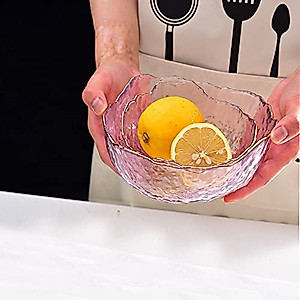 Glass Salad Bowls 3 Piece Set, Irregular Shape Phnom Penh Serving Bowls,Glass Bowls for Kitchen,Pretty Serving Bowls for Pasta, Dessert, Popcorn, Fruit, Snacks - Refrigerator Freezer Safe (Light Pink)