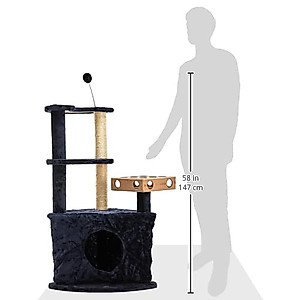 Furhaven Pet Furniture for Cats and Kittens - Tiger Tough Cat Tree Tower Interactive Playground with Toys and Condo, Home Base Playground, Blue