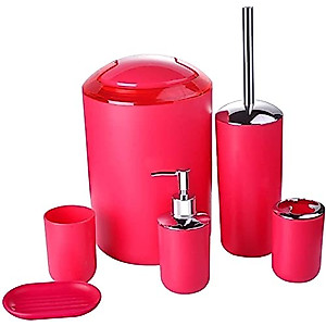 DVTEL Plastic Bathroom six-Piece Bathroom Suit Liquid Bottle Toilet Brush Cup Toothbrush Cup soap Box (Color : Black)