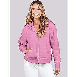 ANRABESS Women's Zip Up Cropped Hoodie Oversized Fall Sweatshirts Y2k Jacket Workout Crop Tops Rib Knitted Casual Long Sleeve Shirts Comfy Clothes A1015fense-M Pink
