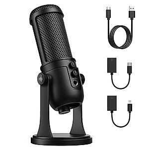 Donner USB Condenser Microphone for PC, PS4/5, USB Microphone with Instrument Interface for Gaming Recording Streaming Podcasting, 4 Pickup Patterns, Compatible with Major Live Broadcast Software