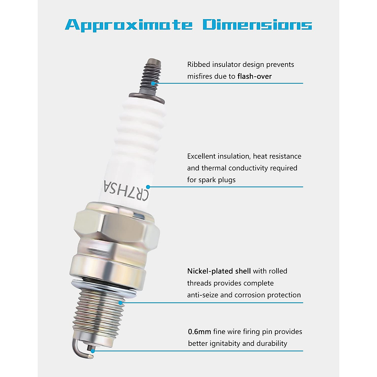 AloneGoer A7RTC CR7HSA Motorcycle Spark Plug A7RC A7TC CR7HSA 4549 Replace for GY6 Engine 50cc 70cc 90cc 100cc 110 125 150cc Motorcycle ATV Quad Scooter Go Kart Moped Chopper Buggy Dirt Racing Bike