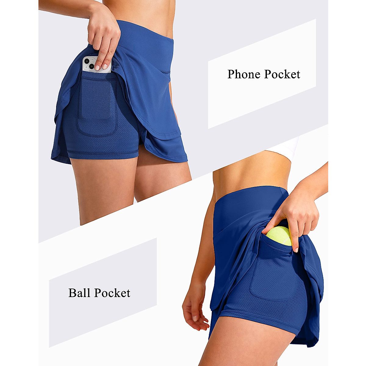 G Gradual Women's Pleated Tennis Skirts with 4 Pockets Athletic Golf Skorts Skirts for Women Layered Skirts for Workout Running (Royal Blue, Small)