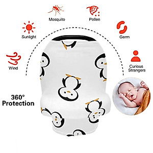 Blueangle Car Seat Cover for Babies, Cartoon Penguins Nursing Cover Breastfeeding Cover, Stretchy Infant Carseat Canopy, Super Soft Breathable