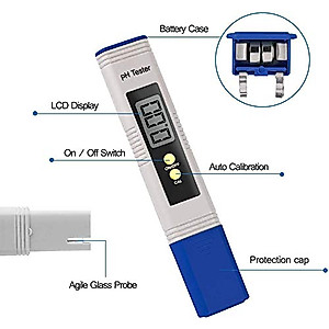 Pesonder PH Meter, Digital PH Meter 0.01 PH High Accuracy Water Quality Tester with 0-14 PH Measurement Range for Household Drinking, Pool and Aquarium Water PH Tester Design with ATC, Blue