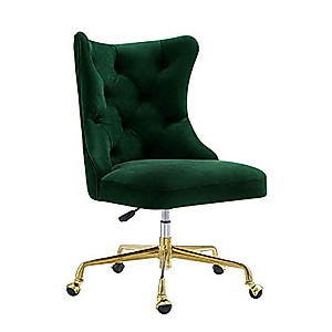 24KF Velvet Upholstered Tufted Button Home Office Chair with Golden Metal Base,Adjustable Desk Chair Swivel Office Chair - 7081-Jade