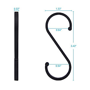 ACMETOP S Hooks, 12 Pack Aluminum S Shaped Hooks, Matte Finish S Hooks for Hanging Pots and Pans, Plants, Coffee Cups, Clothes, Towels in Kitchen, Bedroom, Bathroom, Office and Garden（Matte Black）