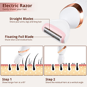 Electric Razors for Women, 3 in 1 Women Shaver for Underarms Face Legs Arms and Bikini, Rechargeable Waterproof Bikini Trimmer for Women with Cleasing Brush and Massager Wet & Dry Shaving Painless