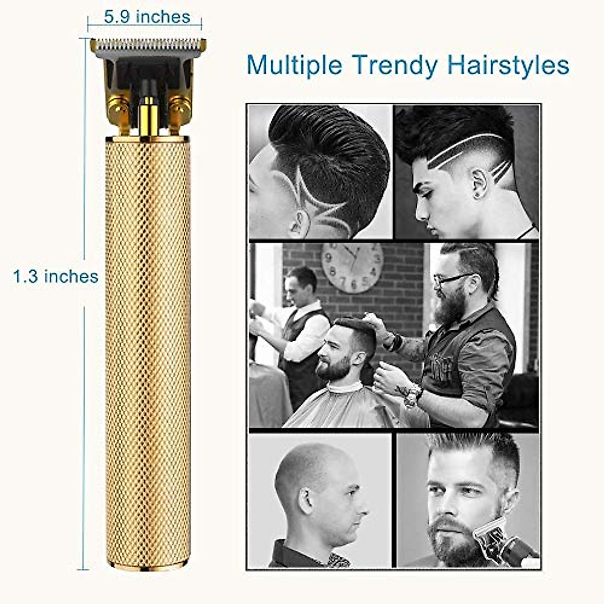 Hair Clippers for Men, Electric Pro Li Outliner Grooming Rechargeable Cordless Close Cutting T-Blade Trimmer for Men 0/1.5/3/6/9 mm Baldheaded Hair Clippers Zero Gapped Detail Beard Shaver (Gold)