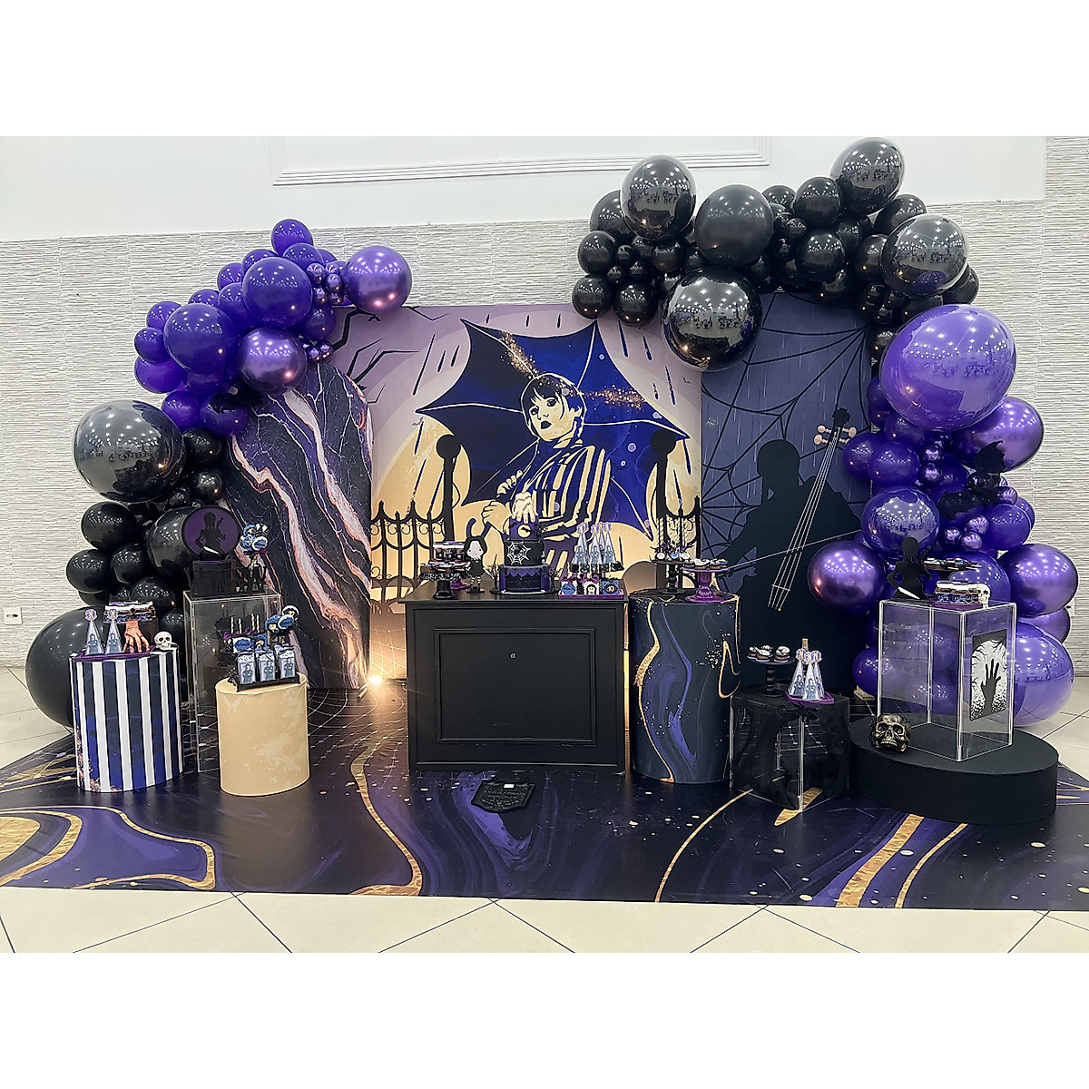120pcs Wednesday Addams Balloon Garland Arch Kit Black and Chrome Purple Silver Balloons for Wednesday Themed Party Supplies Birthday Party Decoration