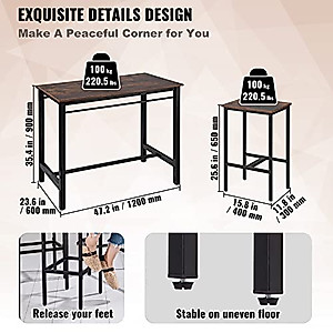 VEVOR Bar Table and Chairs Set 47" Pub Table Set with 4 Bar Stools Kitchen Dining Table and Chairs Set for 4 Iron Frame Counter Height Dining Sets for Home, Kitchen, Living Room