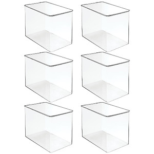 mDesign Stackable Plastic Closet Storage Container Shoebox with Hinge Lid - Individual Transparent Storage Organizer Containers for Shoes - Ligne Collection, 6 Pack, Clear