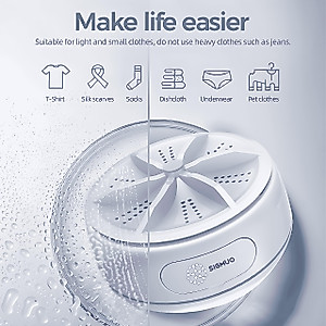 SIGMUO Sink Washing Machine | Mini Portable Washing Machine for Clothes and Dishes | 3 in 1 Portable Washer | For Traveling, Camping & Home | Ultrasonic Washer | USB Connector