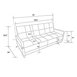 DHP Andora 76 Inch Futon Sofa Bed in Faux Leather, Modern Upholstered Couch Sleeper with Button Tufted Back and Seat, White