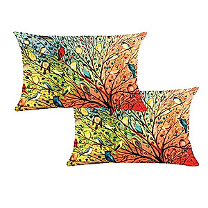 Unibedding Outdoor Lumbar Birds Throw Pillow Covers 12x20 Set of 2 Spring Summer Pillow Covers Rectangle Cushion Covers for Sofa Couch Patio Garden Seasonal Decoration, Blue