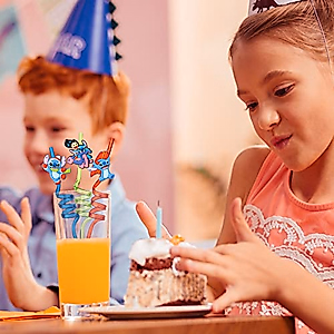 YAOOA 24Pcs Lilo & Stitch Birthday Party Supplies Reusable Drinking Straws,8 Designs Lilo & Stitch Themed Party Favors with 2 Cleaning Brushes, One Size