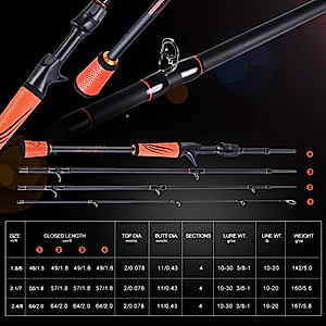 Sougayilang Ultralight Fishing Rod Reel Combos Portable Light Weight High Carbon 4 Pc Baitcaster Fishing Pole with Baitcasting Reel -1.8M Left Handed -Orange
