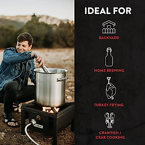 GasOne B-5250 100,000 BTU Square Heavy-Duty Propane Burner Outdoor Gas Cooker with Adjustable 0-20 PSI Regulator & Steel Braided Hose