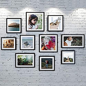 upsimples 8x10 Picture Frame Set of 10, Display Pictures 5x7 with Mat or 8x10 Without Mat, Multi Photo Frames Collage for Wall or Tabletop Display, Black