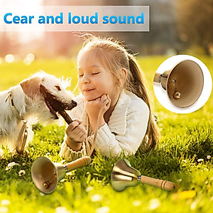 2 Pieces Solid Brass Hand Call Bells with Wooden Handle Handbells Loud Ringing Bell Hand Held Service Bell Animal Bell Decoration(3.15 x 3.15 x 5.9 Inch)
