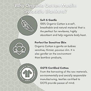 MOZAH Organic Muslin Swaddle Blankets - Set of 2 Large Soft Baby Blankets for Girls and for Boys 47 x 47 inches - Newborn Swaddle Baby Receiving Blankets Swaddling Wrap (Charcoal and Grey)