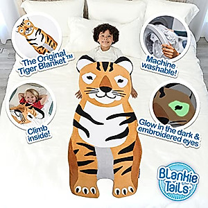 Blankie Tails Wearable Tiger Blanket for Kids - Double Sided, Soft, Fleece Animal Blanket - Use for Sleepover, Bedding, Bed, Costume, Pajamas, Sleeping Bag - Toys Tiger Gifts for Girls and Boys