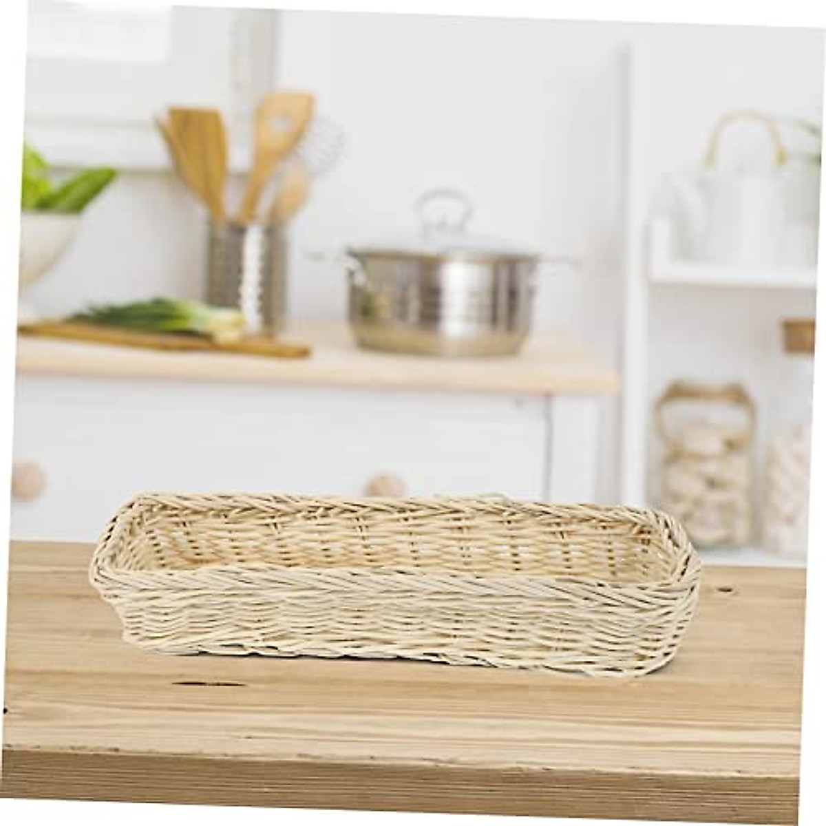 ORFOFE 1pc Sundries Storage Tray Manual Basket Woven Wicker Basket Desktop Sundry Storage Tray Sundries Basket Vanity Silverware Household Weaving Basket Grocery Basket Rattan Snack White