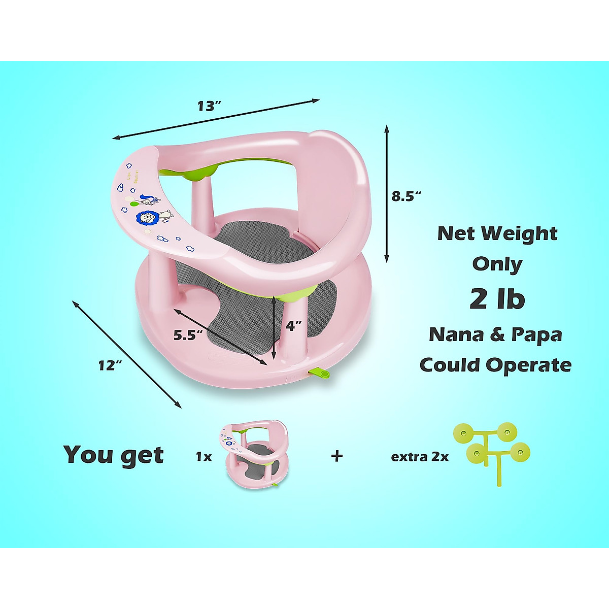 Baby Bath Seat for Babies 6 Months & Up/Integrated Non-Slip Mat/Infant Bath Seat Ring for Sitting Up in The Tub with Suction Cups (Inapplicable to Textured Tub)