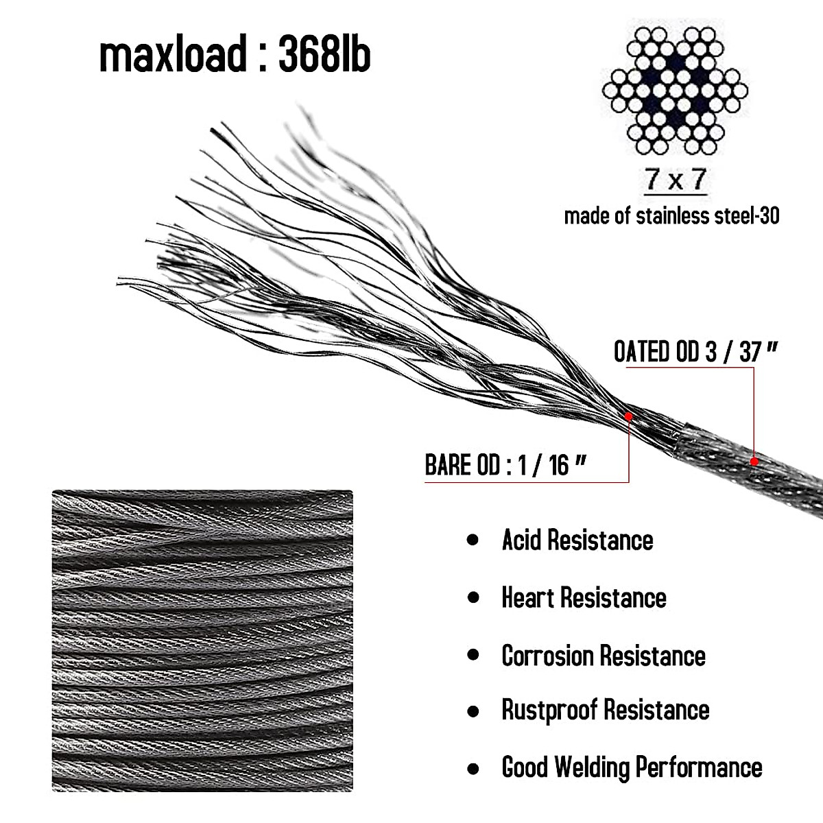 Outdoor String Light Hanging Kit, 200ft Coated Stainless Steel Cable Light Guide Wire, Contain Turnbuckle and Hooks, for Indoor and Outdoor Lights, Patio, Garden