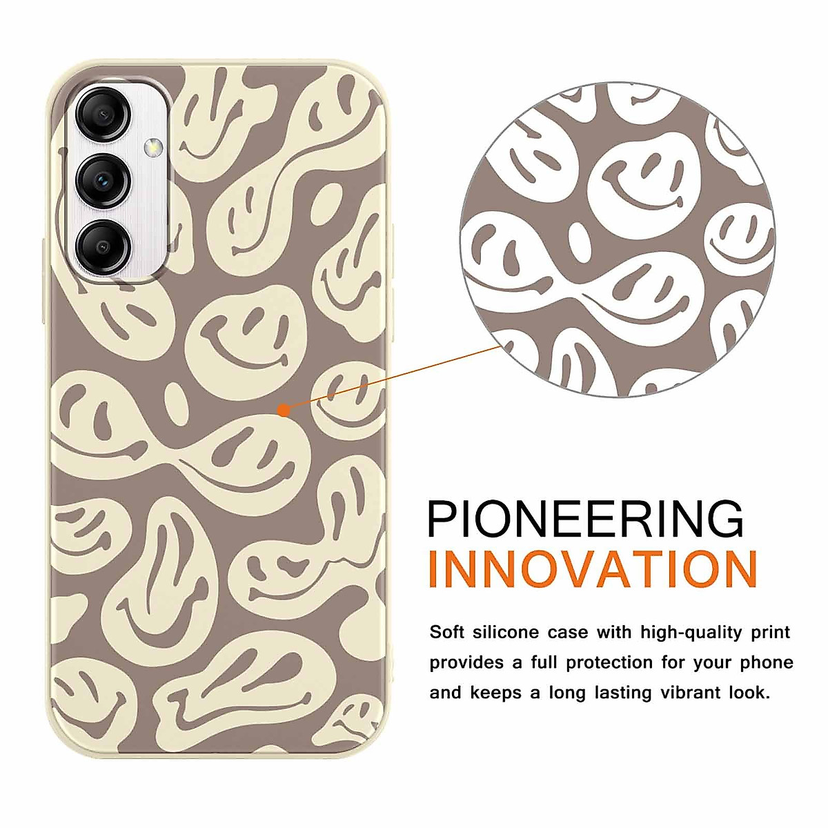 RUMDEY 2 Pack Happy Smile Face for Samsung Galaxy A14 5G 6.8" Phone Case,Aesthetic Cute Funny Design Cases Soft Silicone Slim TPU Shockproof Protective Bumper Cover for Women Men Girls-Kawaii Smiles